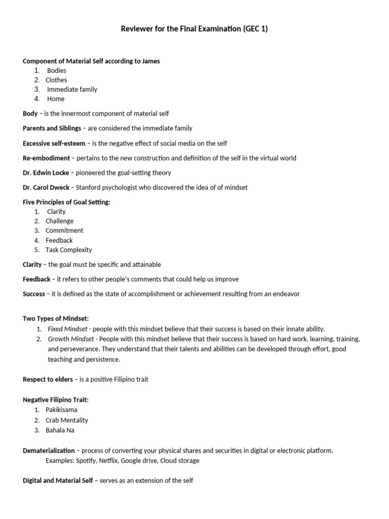 Reviewer Final Examination GEC 1 | PDF