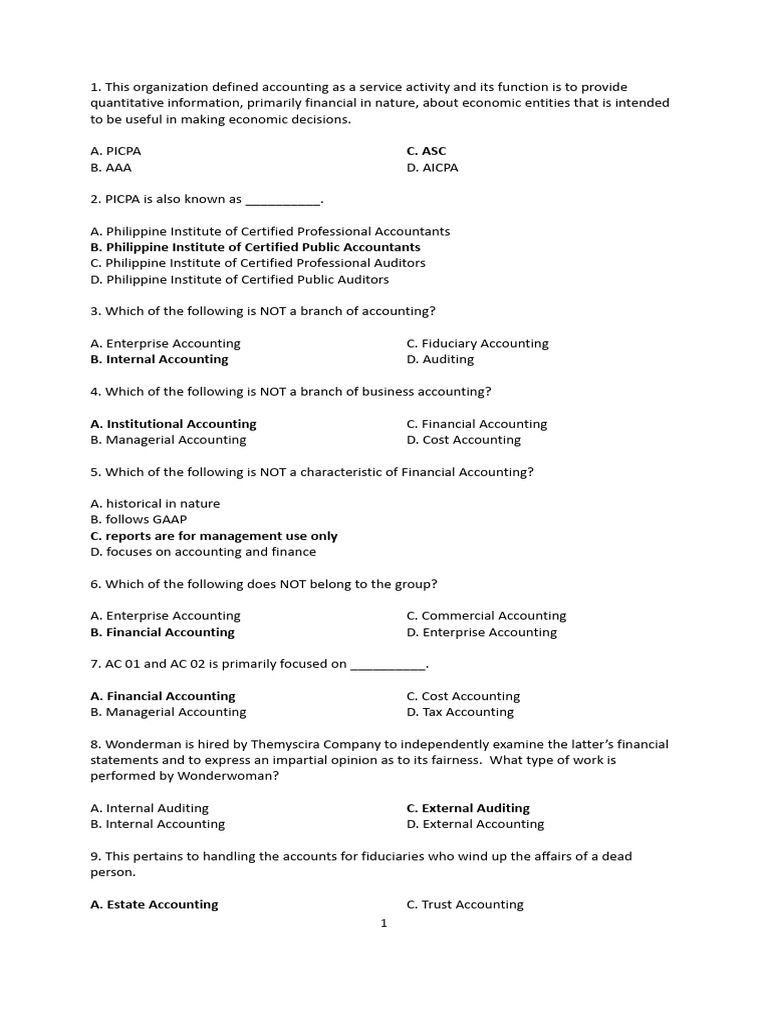 Intro To Accounting MCQ | PDF | Accounting | Business