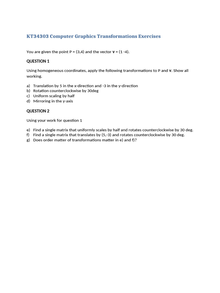 KT34303 Computer Graphics Exercises 3 | PDF