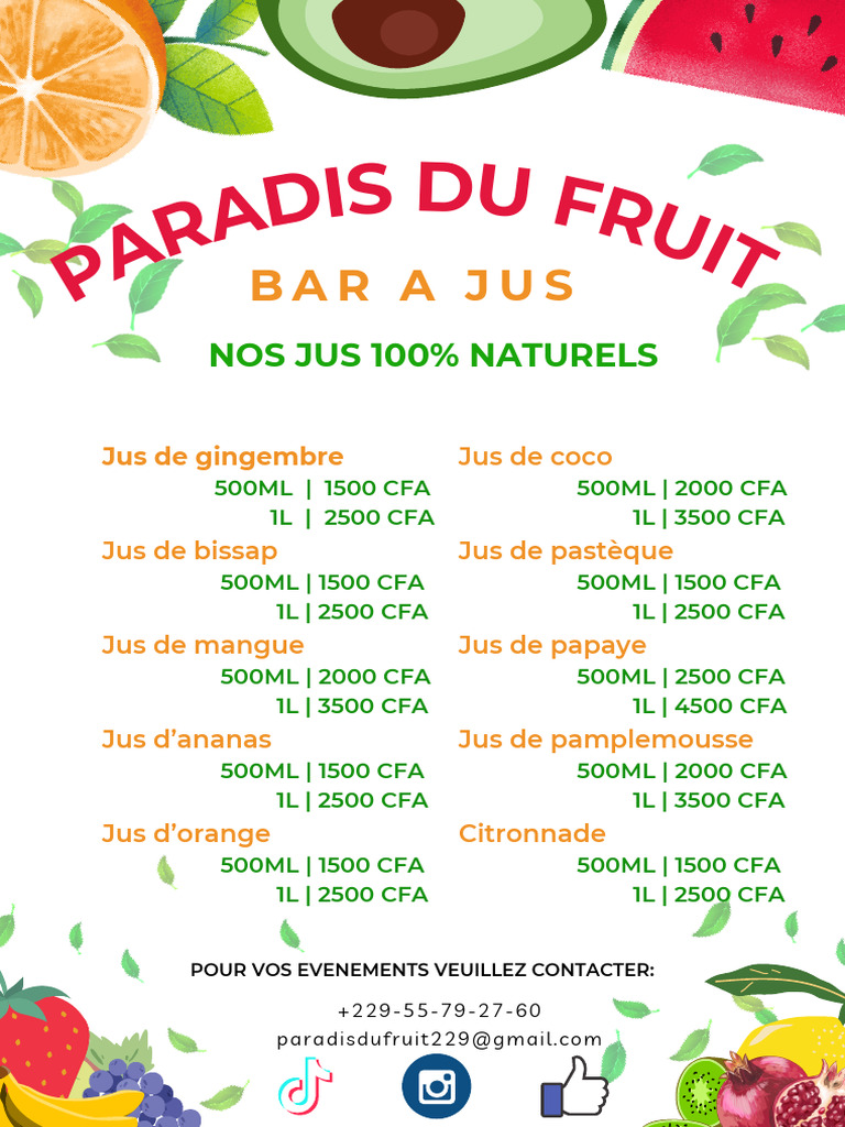 Menu Paradis Du Fruit | PDF