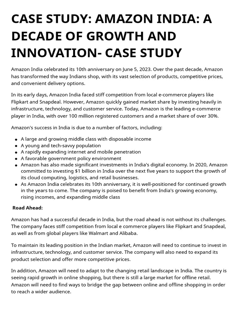 Case Study Amazon India A Decade of Growth and Innovation - Case Study ...