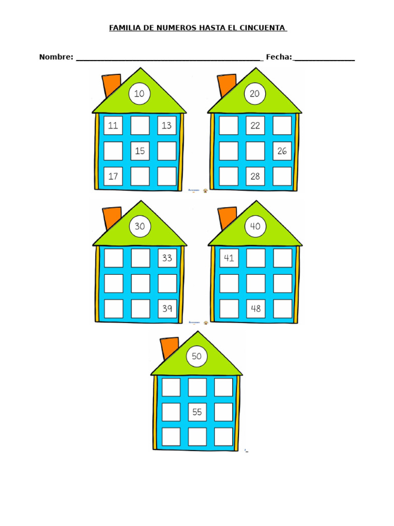 Familia de Numeros Hasta El Cincuenta | PDF