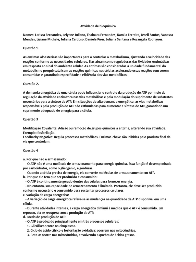 Ativ Bioquimica PDF | PDF