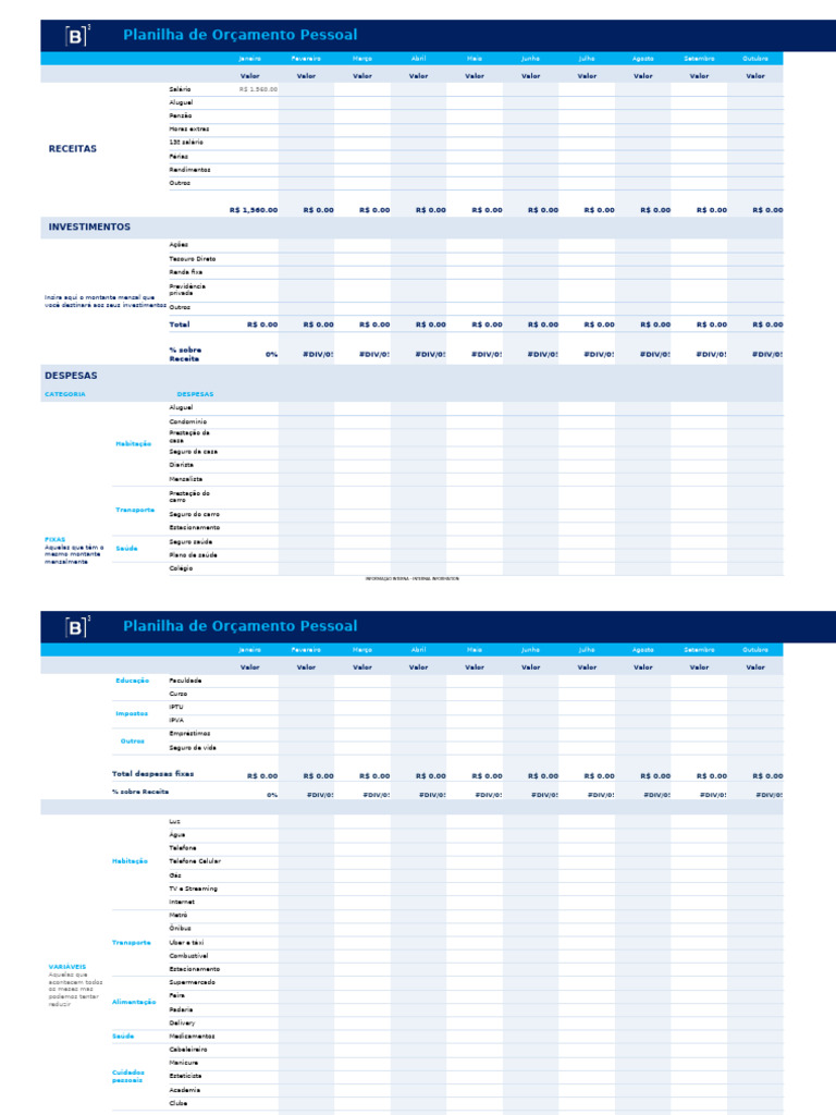 1675864557900Planilha de or%C3%A7amento Pessoal_Bora Investir | PDF