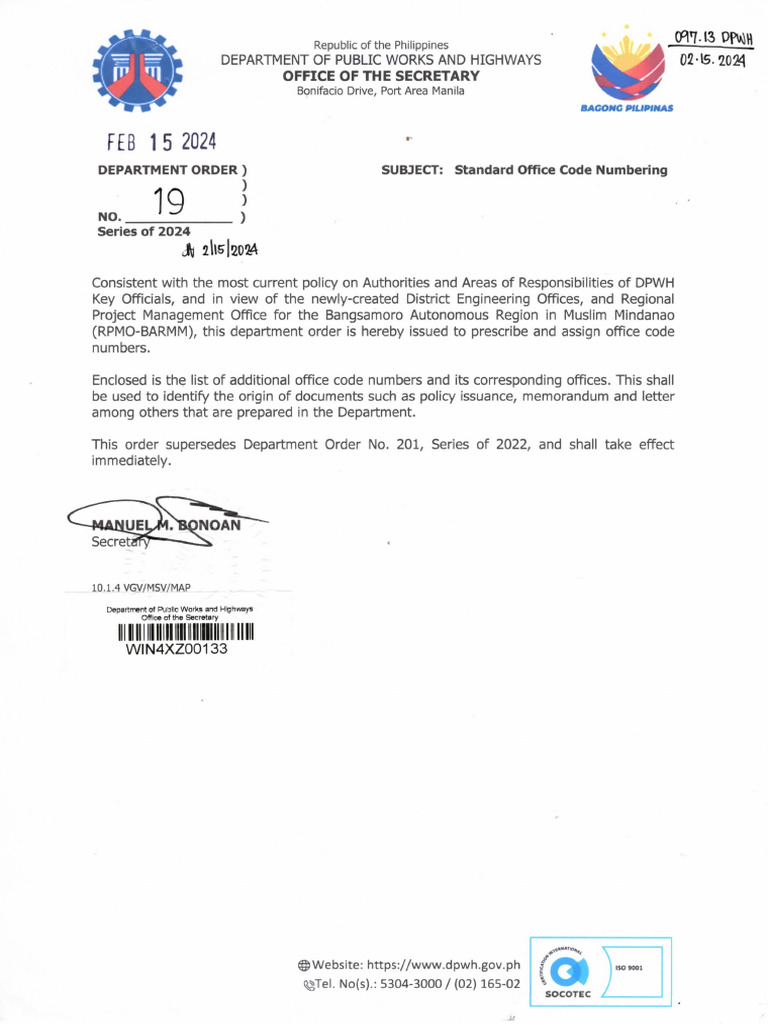 DO 019 s2024 Std. Office Code | PDF