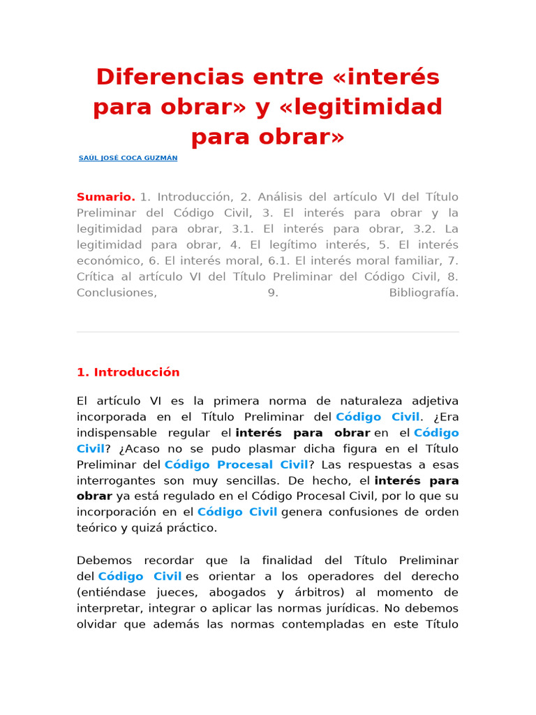 Diferencias Entre Interés para Obrar y Legitimidad para Obrar | PDF