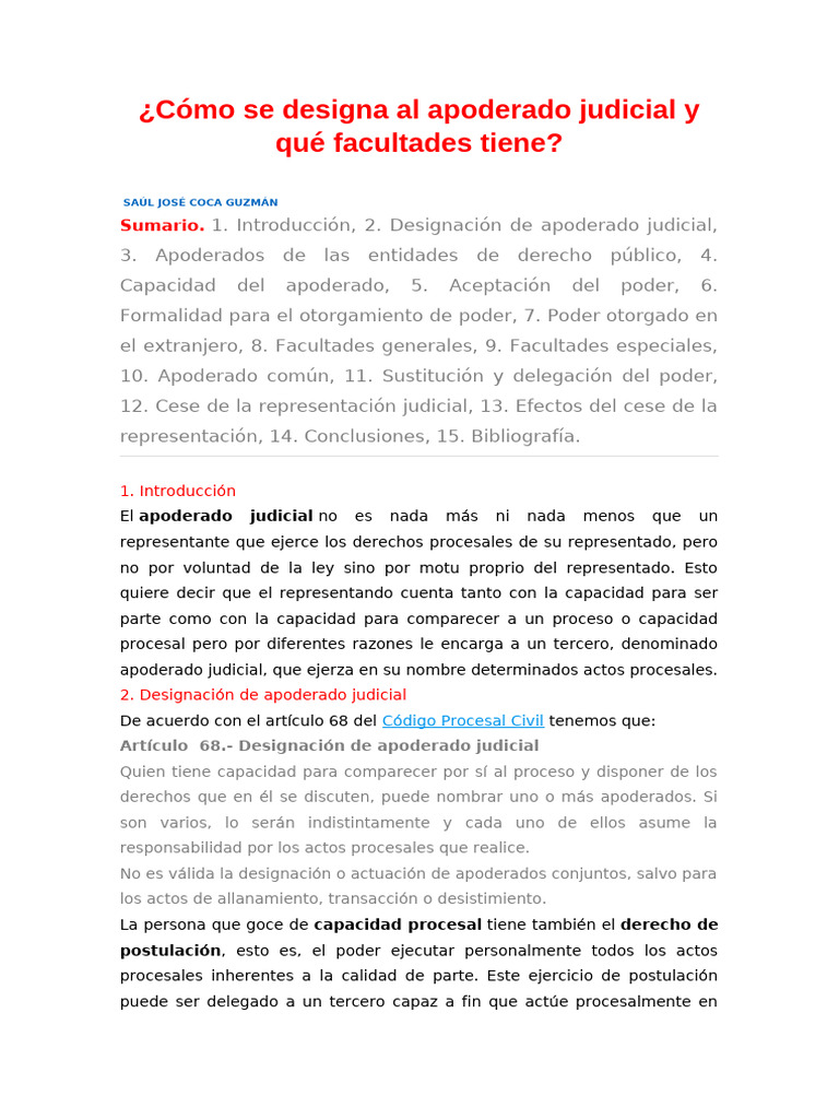 Cómo Se Designa Al Apoderado Judicial y Qué Facultades Tiene | PDF