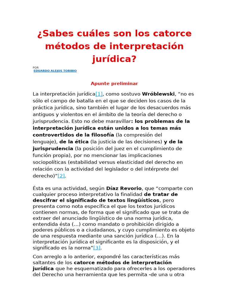 Sabes Cuáles Son Los Catorce Métodos de Interpretación Jurídica | PDF