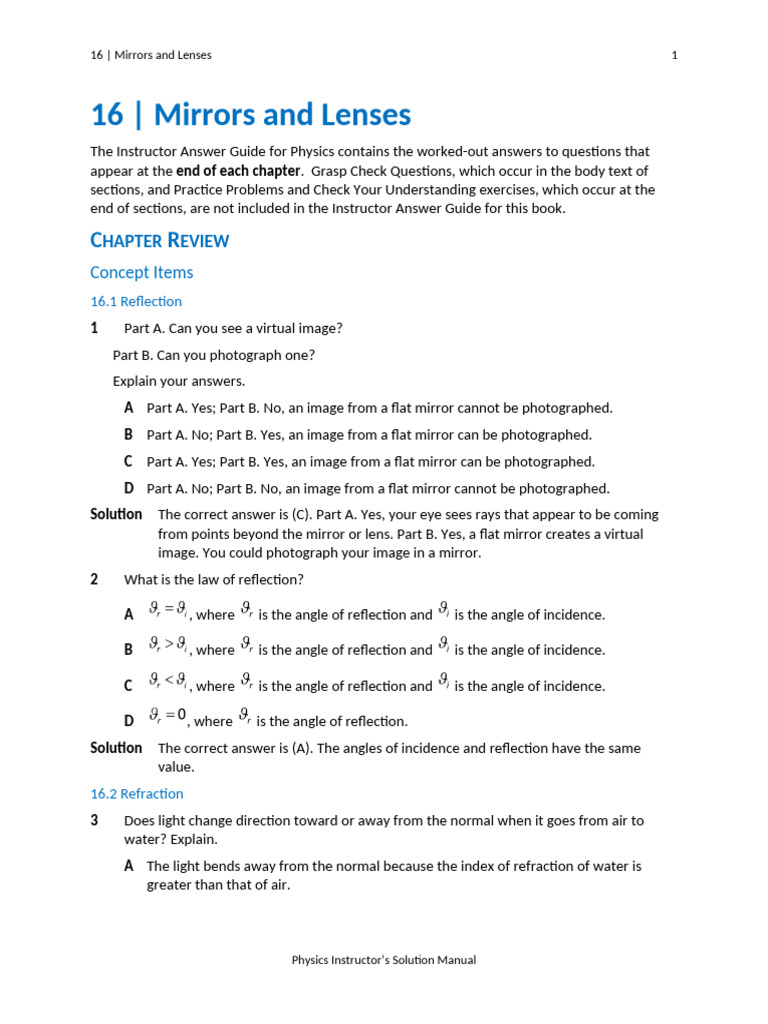 Chapter 16 - Mirrors and Lenses | PDF