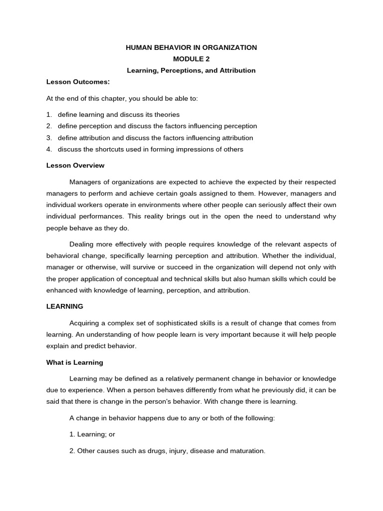 HBO Module - 3 | PDF | Learning | Perception
