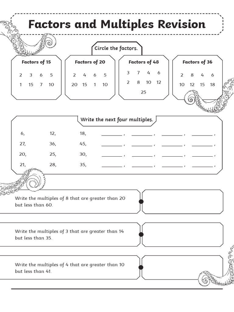 Factors and Multiples Revision Worksheet. | PDF
