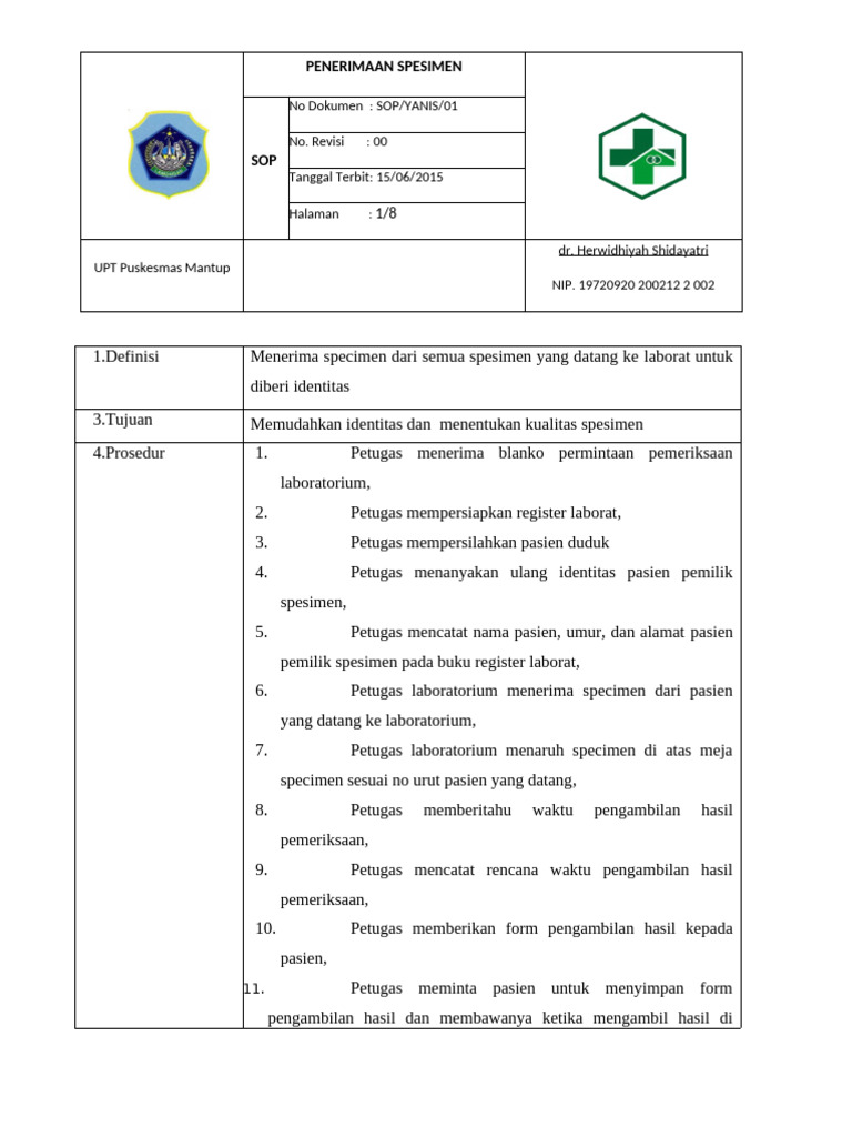 8.1.2.a.spo Menerima Spesimen | PDF