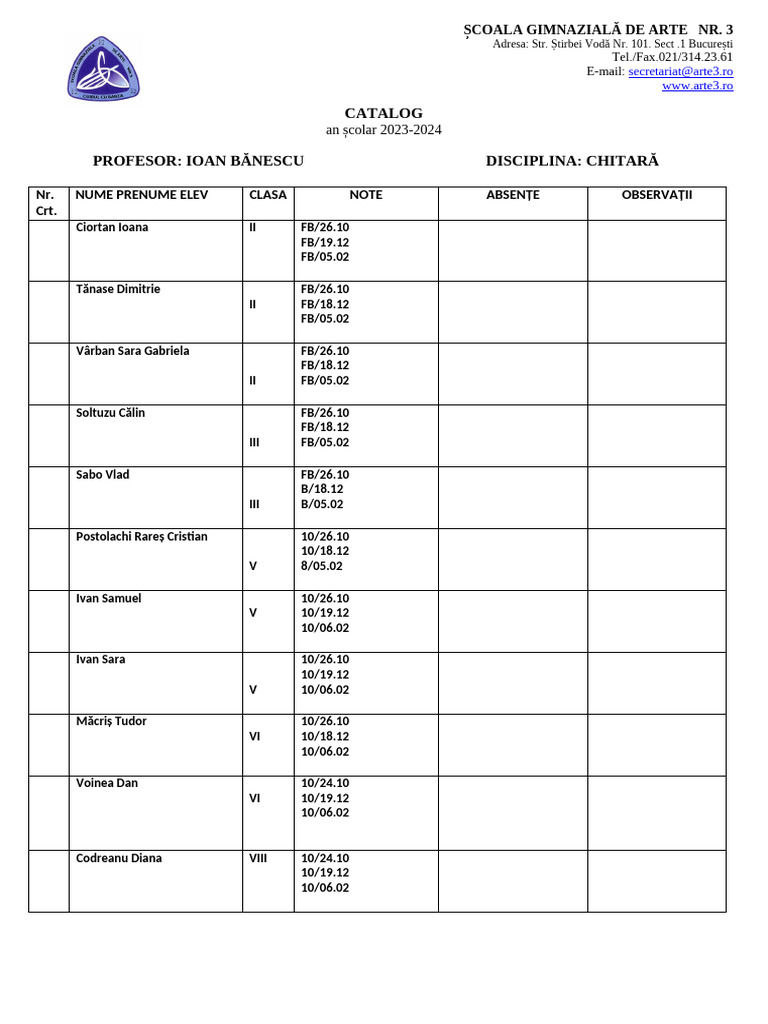 Catalogul Clasei | PDF