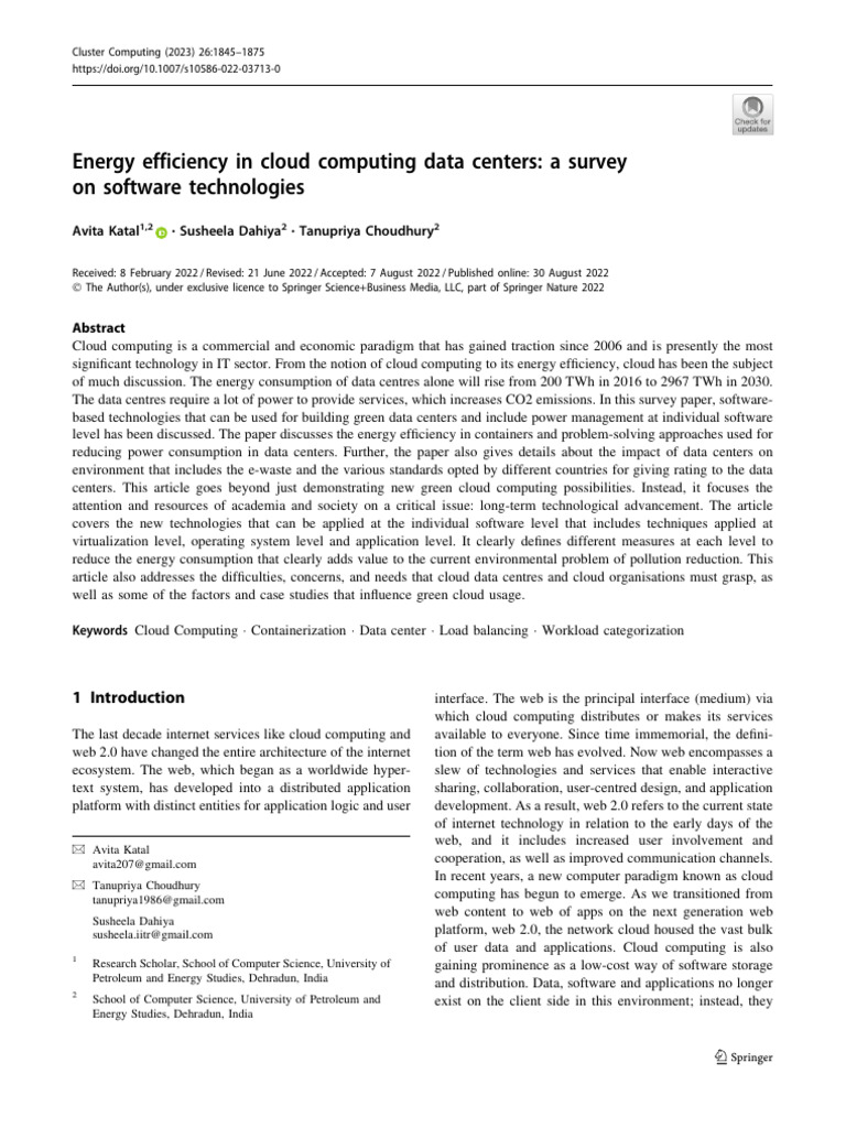 Energy Efficiency in Cloud Computing Data Centers: A Survey On Software ...