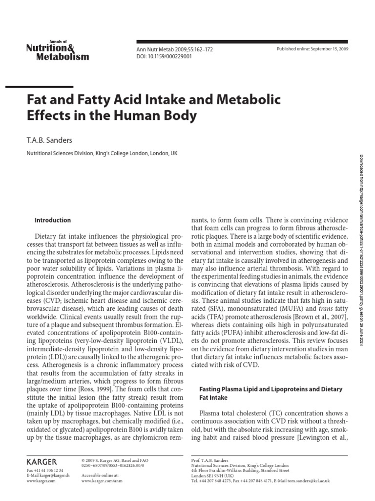 Fat and Faty Acid Intake and Metabolik Efec | PDF