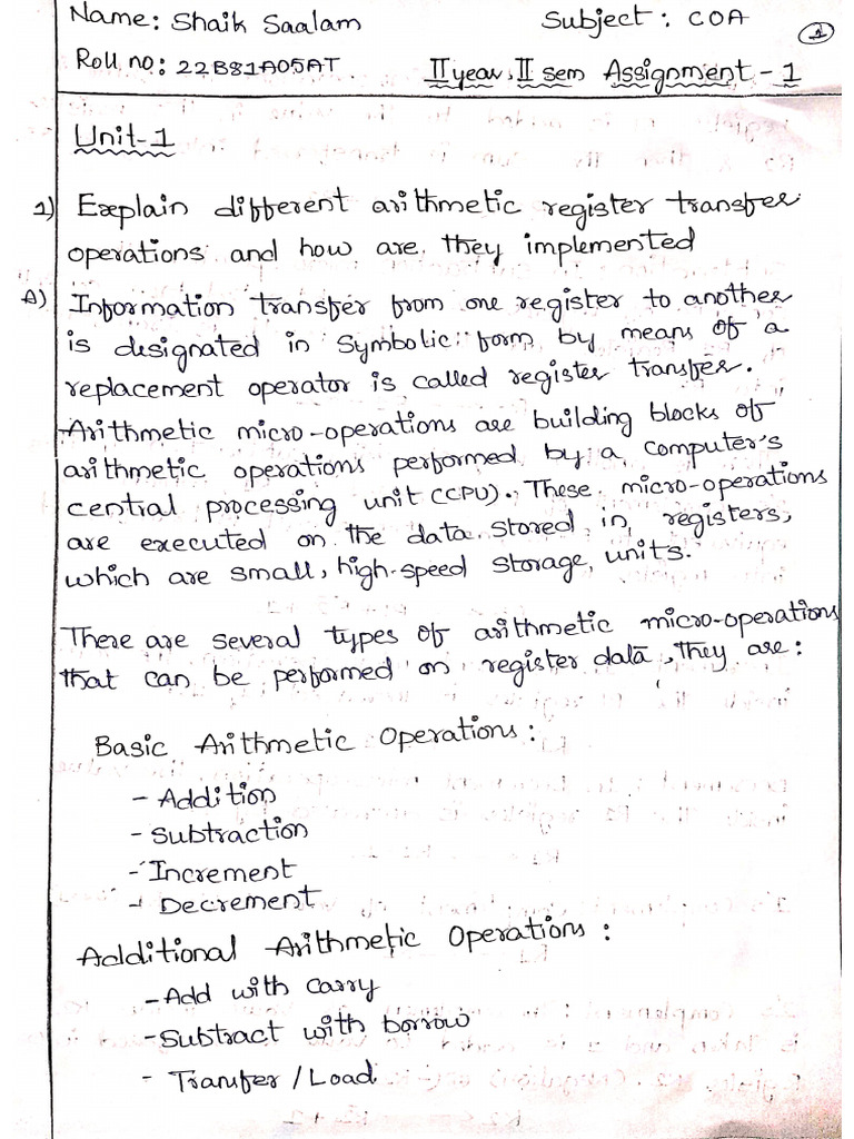 COA Assignment 1 (Unit1) | PDF