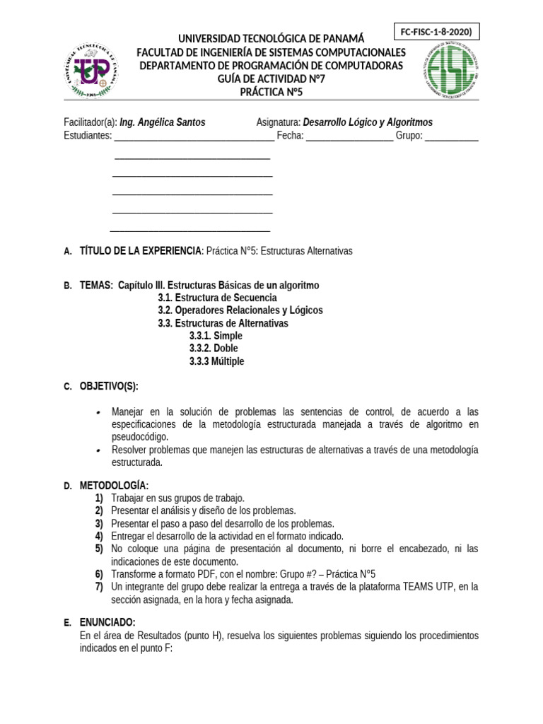 Práctica N°5 - Estructuras AlternativasSS | PDF