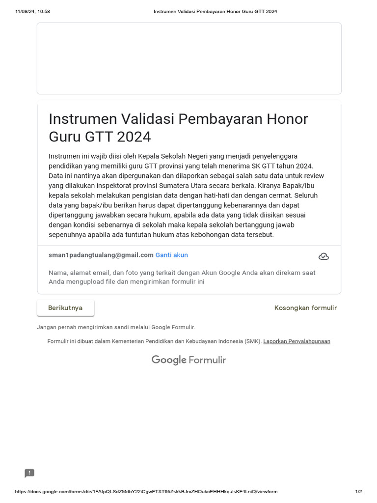 Instrumen Validasi Pembayaran Honor Guru GTT 2024 | PDF