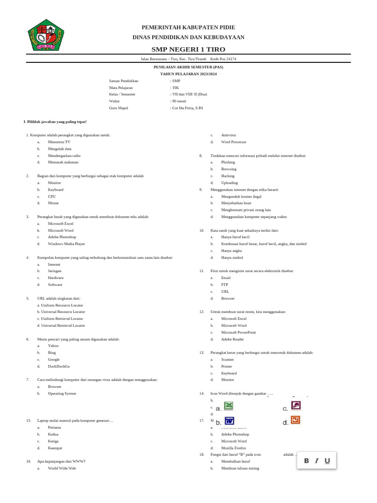 Soal Ujian Semester TIK | PDF