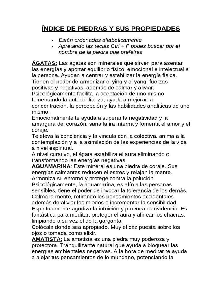 Índice de Piedras y Sus Propiedades | PDF