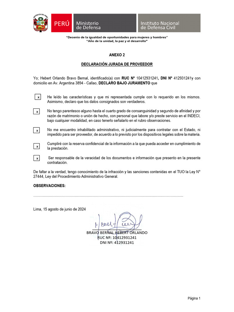 Anexo 2 - Declaracion Jurada | PDF