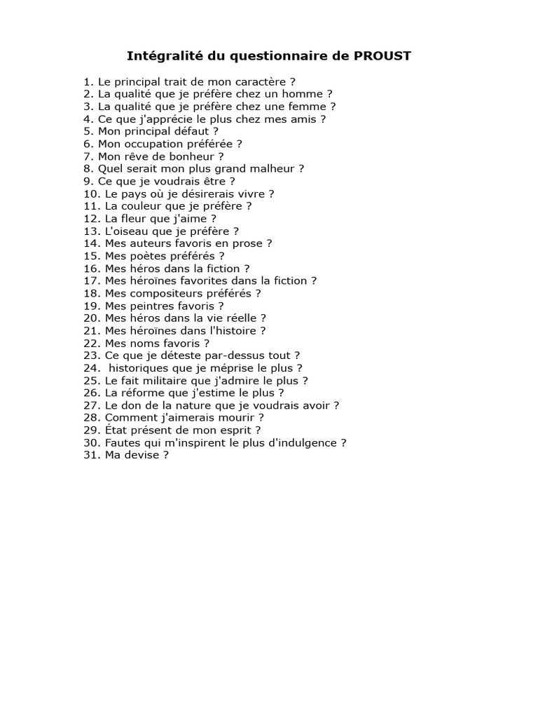 Questionnaire de Proust Complet | PDF