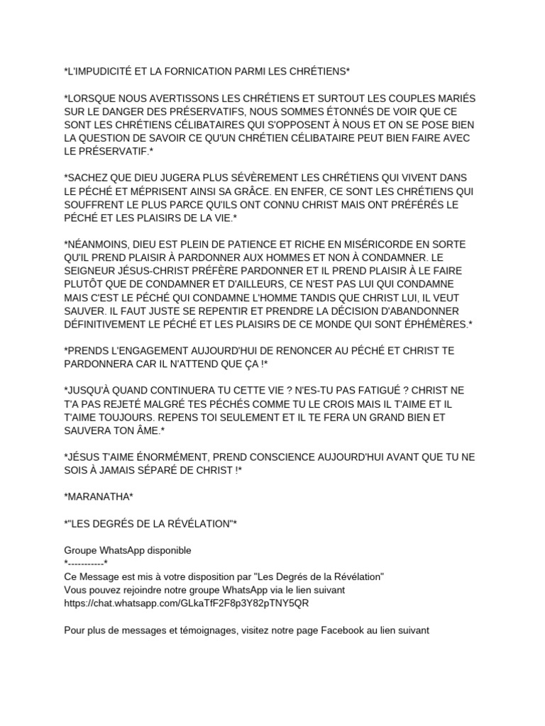 L'impudicité Et La Fornication Parmi Les Chrétiens | PDF