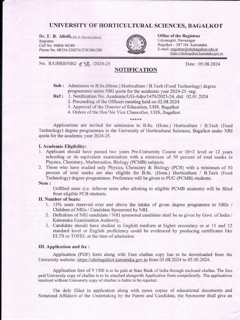 NRI Notification 2024-25 | PDF