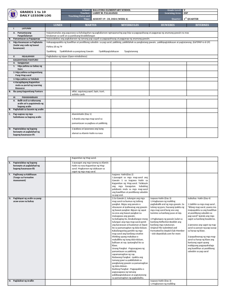 DLL - Esp 5 - Q1 - W4 | PDF