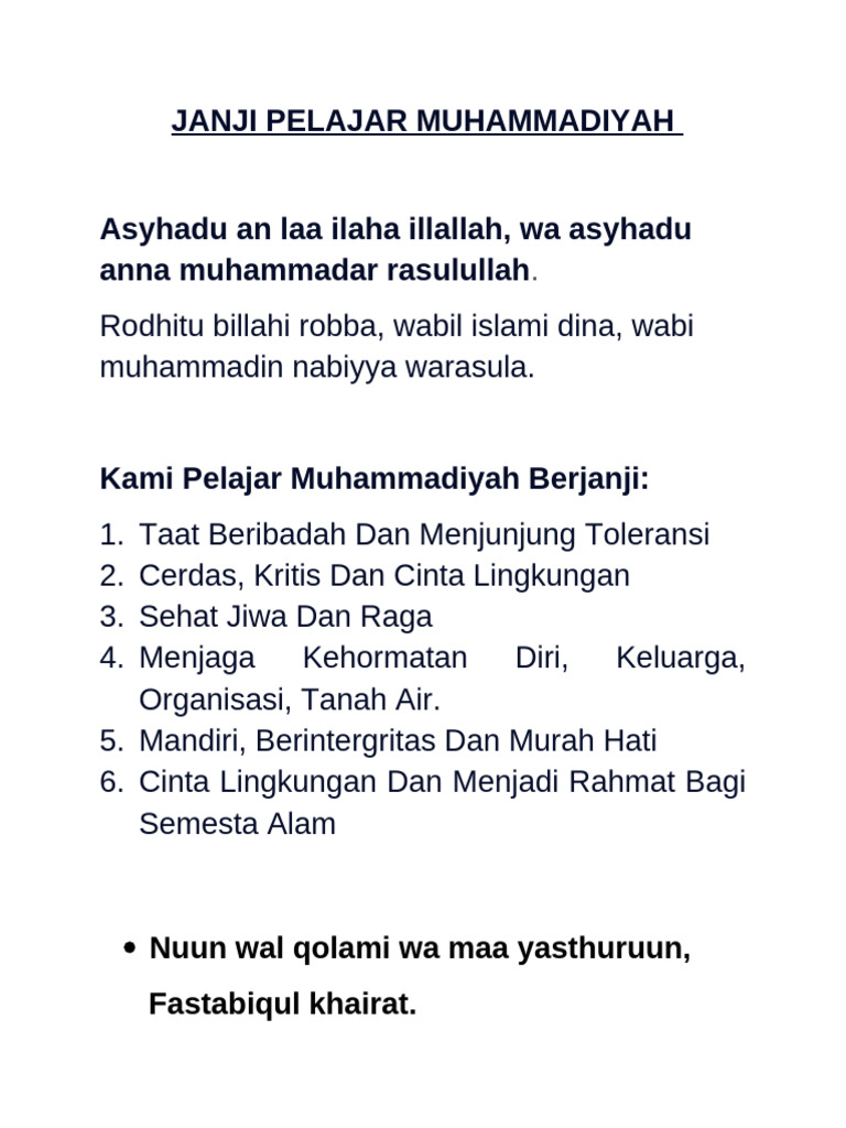 JANJI PELAJAR MUHAMMADIYAH | PDF