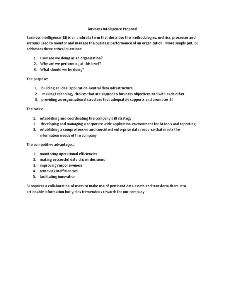 Business Intelligence Proposal Overview | PDF