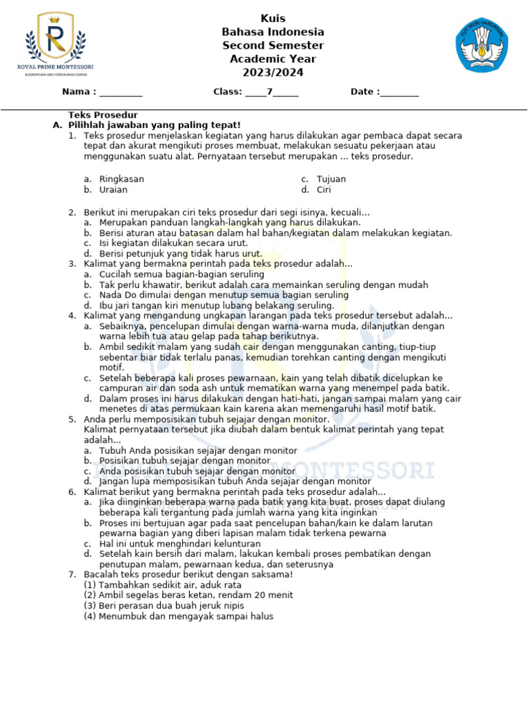 B.indo Kuis Buku Teks Prosedur | PDF