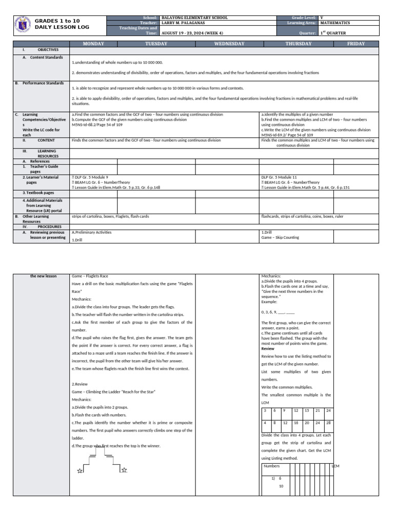 DLL Mathematics 5 q1 w4 | PDF