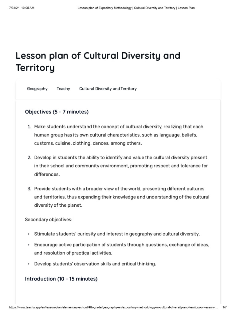 Lesson Plan of Expository Methodology _ Cultural Diversity and ...