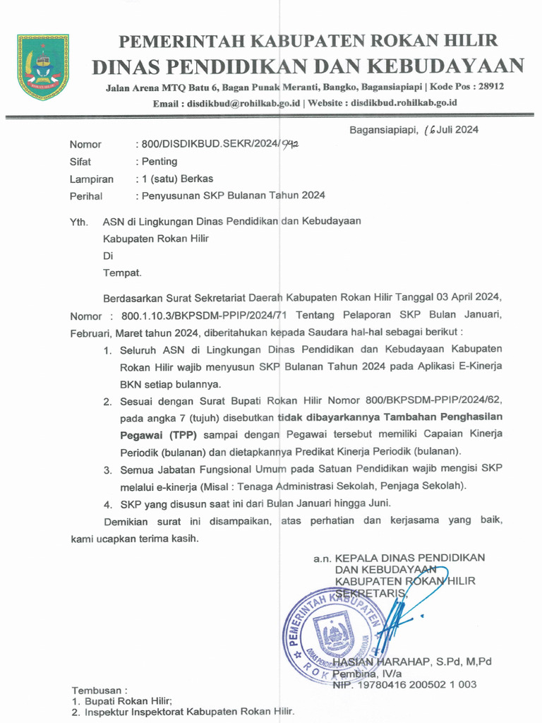 Surat Penyusunan SKP Bulanan | PDF