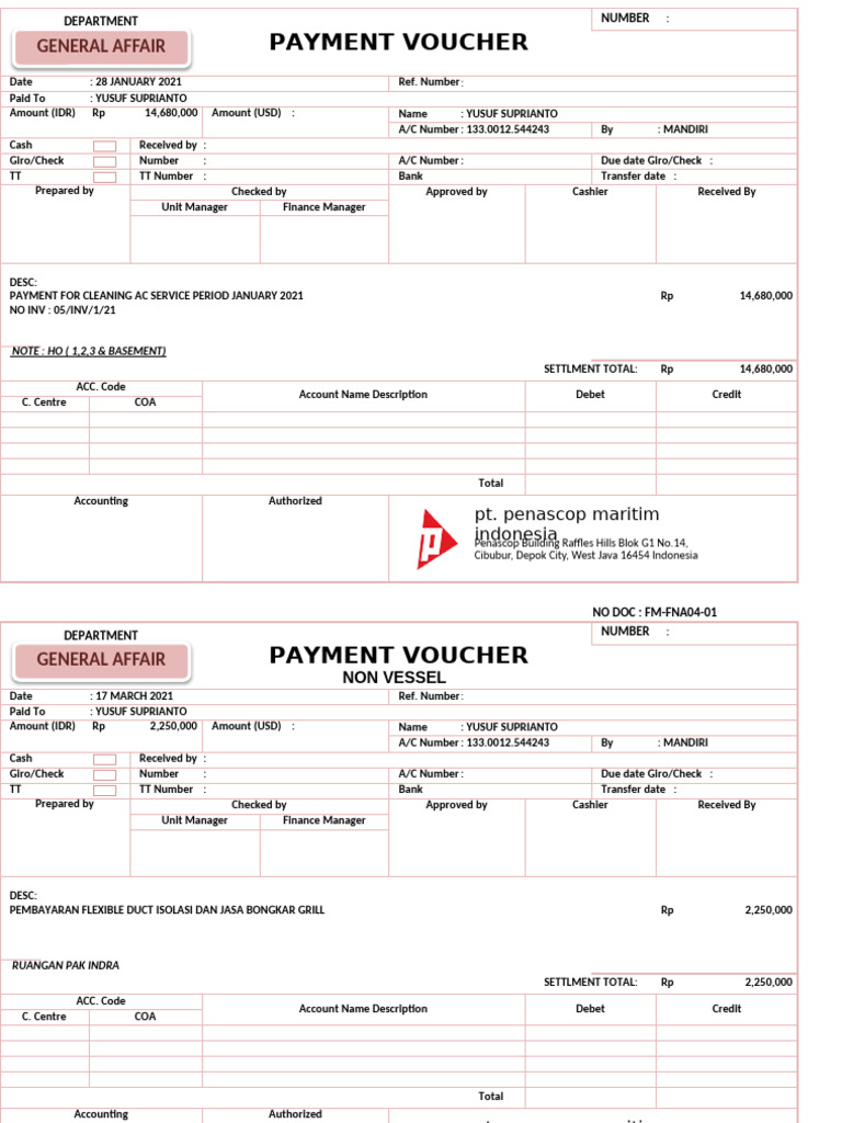 Payment Voucher: General Affair | PDF