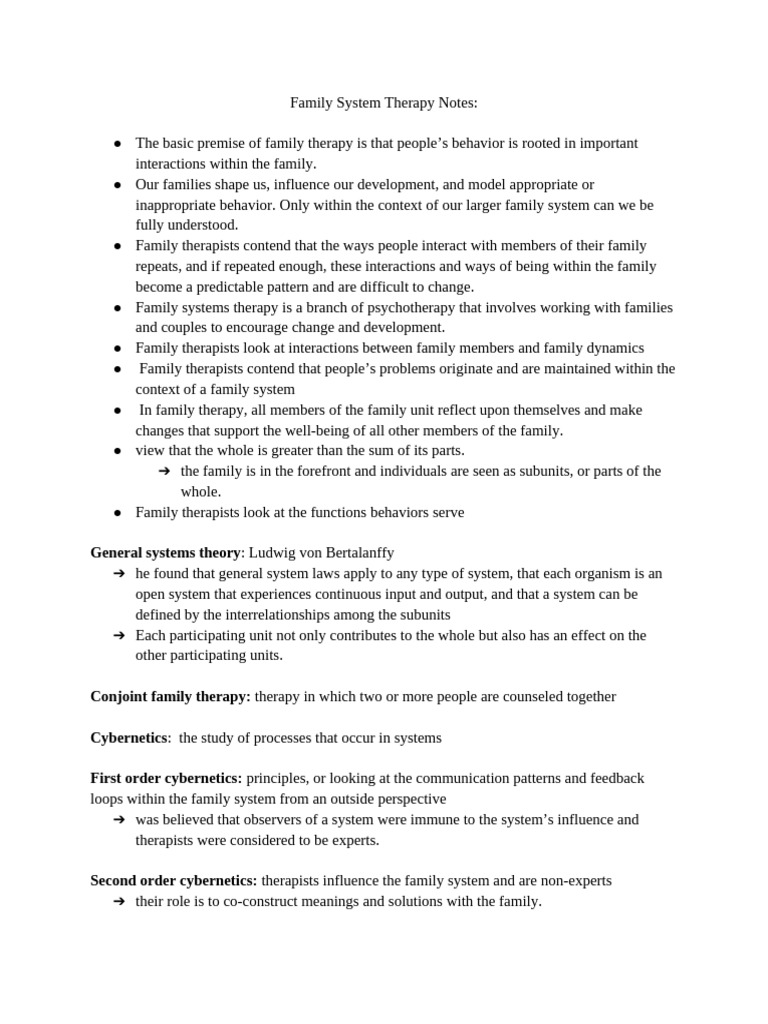 Family System Therapy Notes | PDF