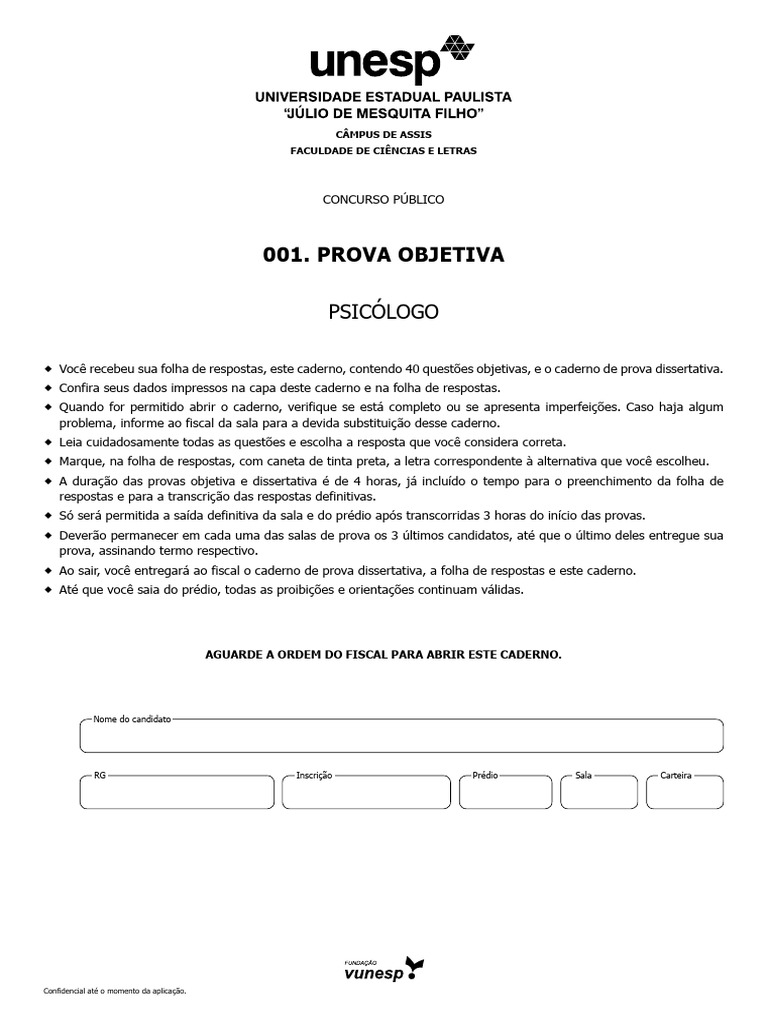 2024_06_23_UNESP_Psicólogo_Câmpus_de_Assis_prova_e_gabarito_VUNESP | PDF 2024_06_23_UNESP_Psicólogo_Câmpus_de_Assis_prova_e_gabarito_VUNESP | PDF