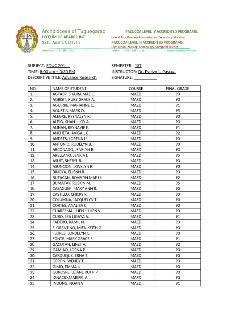Grading Sheet | PDF