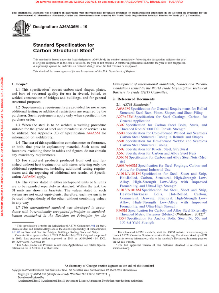 ASTM A36 - A36M - Fls. 1 - 2 - 3 - Arquivo para Impressão | PDF