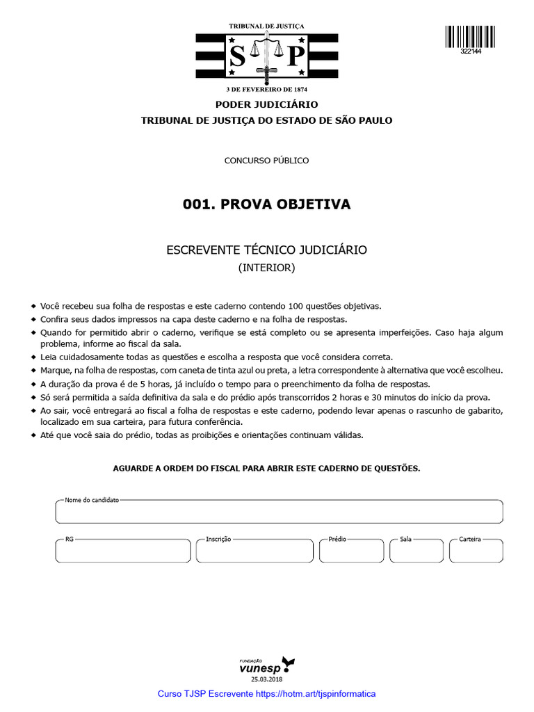 2018_03_25_TJSP_Escrevente_prova_e_gabarito_versão_1_VUNESP | PDF 2018_03_25_TJSP_Escrevente_prova_e_gabarito_versão_1_VUNESP | PDF