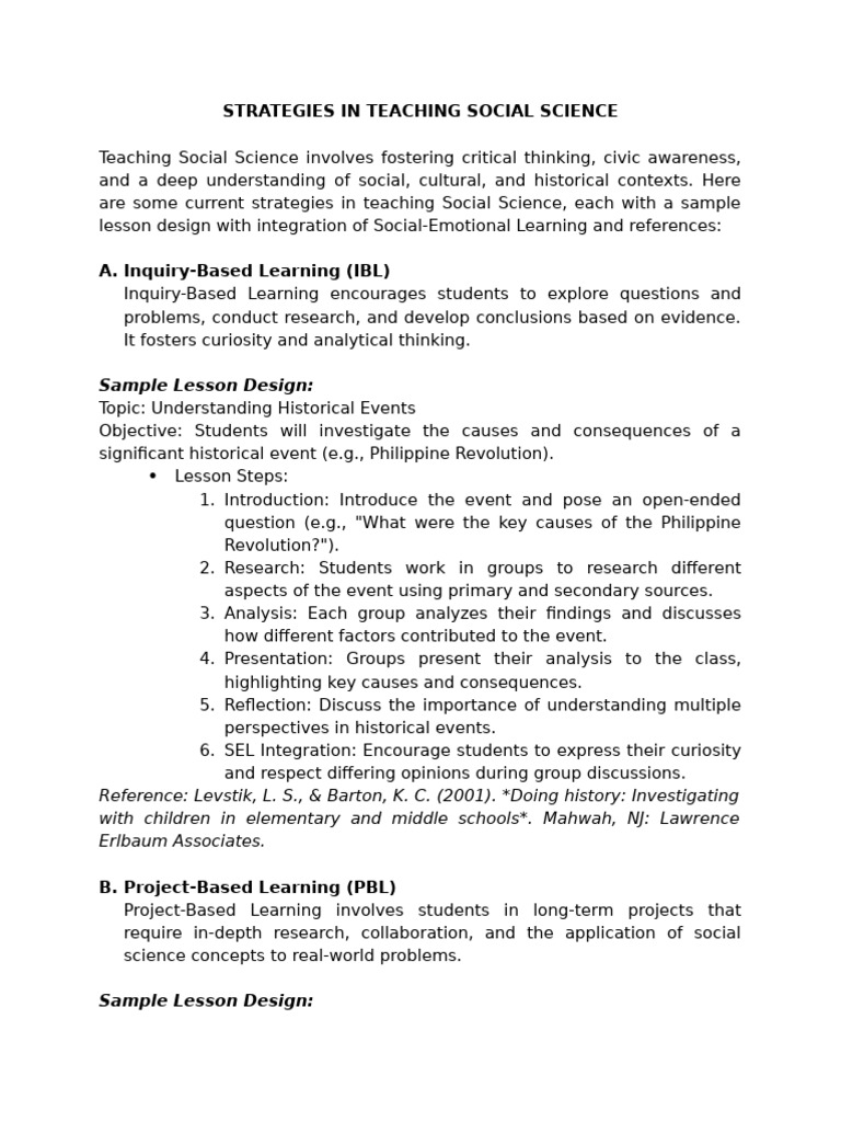 Strategies in Teaching Social Science | PDF | Service Learning ...