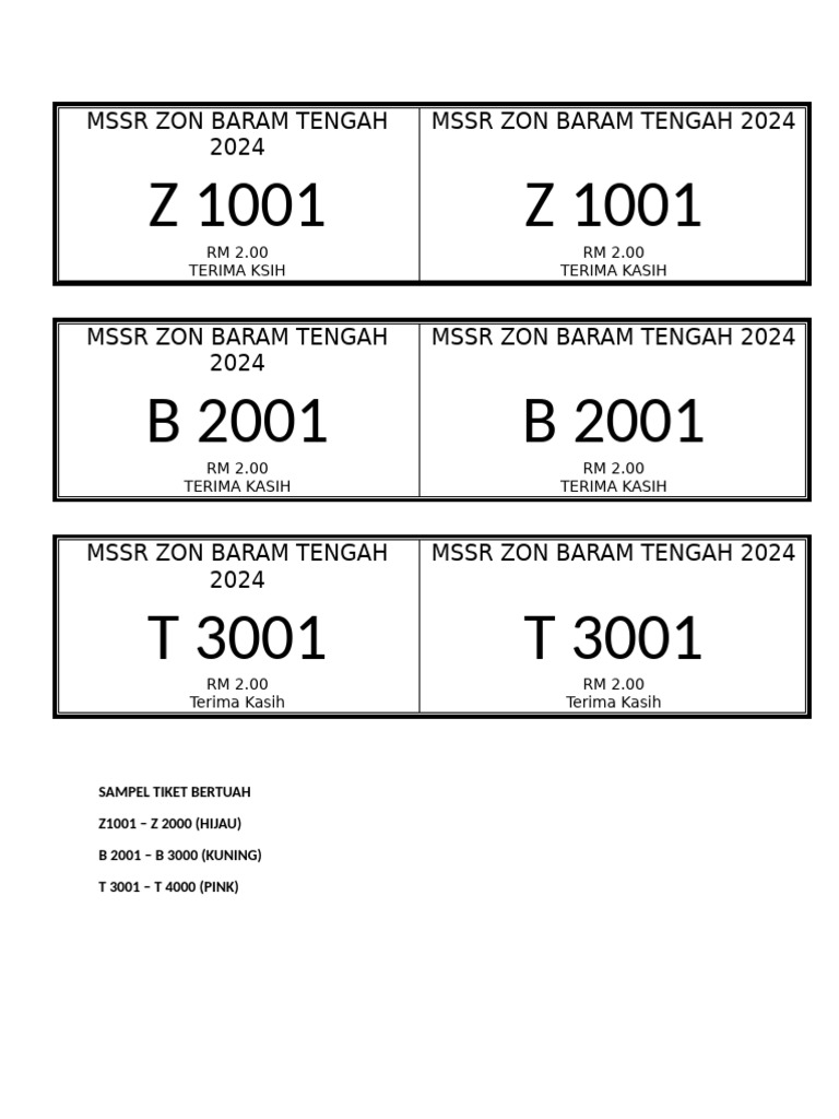 Sampel Tiket Bertuah ZBT | PDF