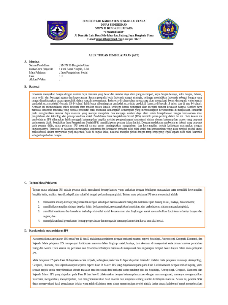 ALUR TUJUAN PEMBELAJARAN ips kls 8 | PDF