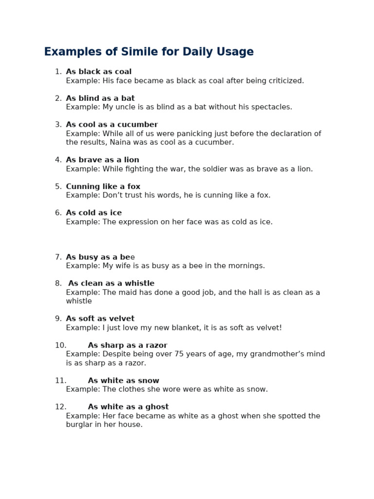 Examples of Simile For Daily Usage | PDF