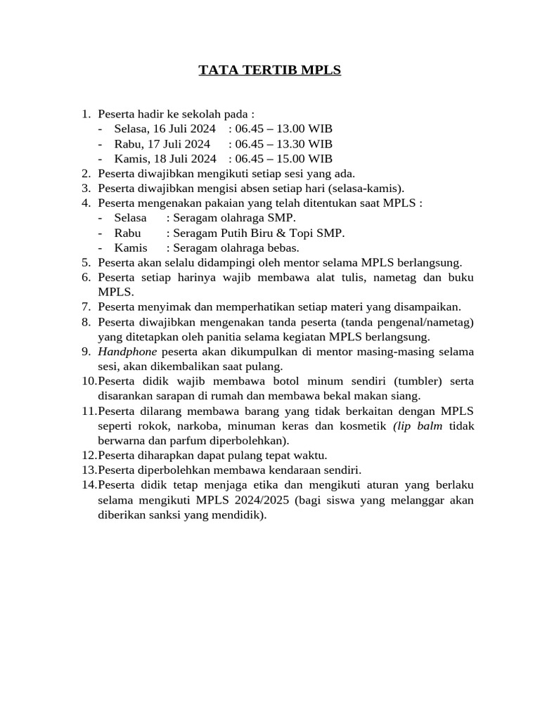 Tata Tertib MPLS | PDF