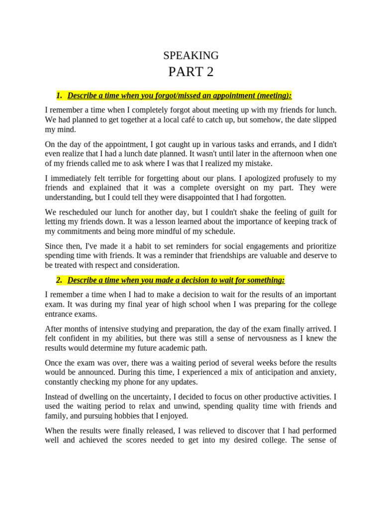 Speaking Part 2 | PDF