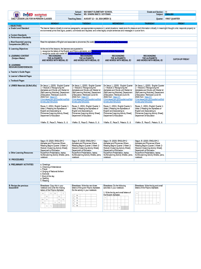 G2 Q1W3 DLL ENGLISH (MELCs) | PDF