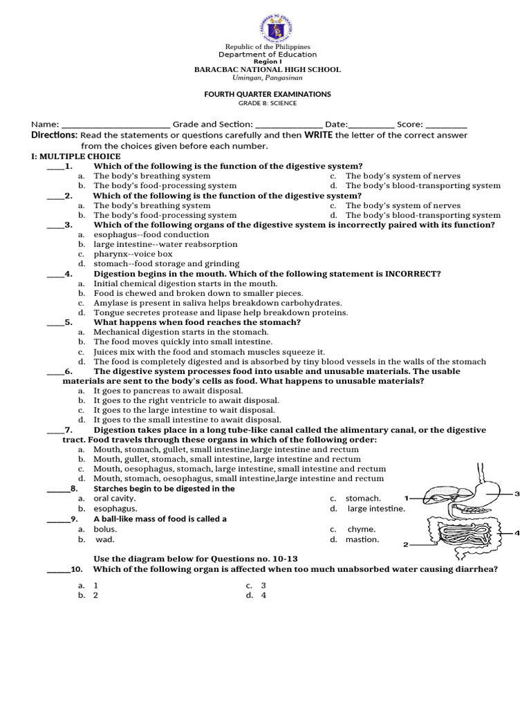 Grade 8 Science FOURTH Quarter Exam | PDF