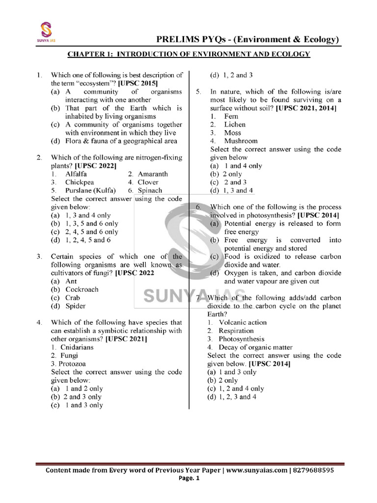 Environment - 9 Year PYQ - Sunya IAS | PDF